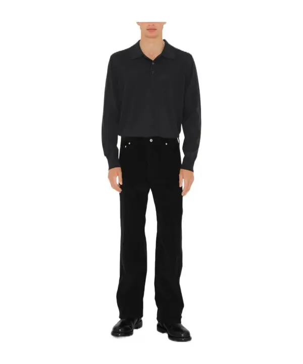 Burberry Logo Embroidered Long Sleeved Polo Shirt