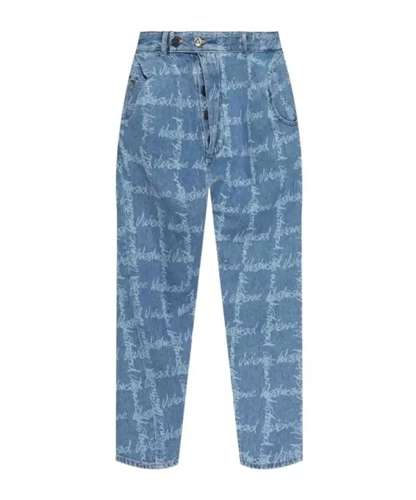VIVIENNE WESTWOOD Straight-leg Jeans With All-over Logo Print - Blue
