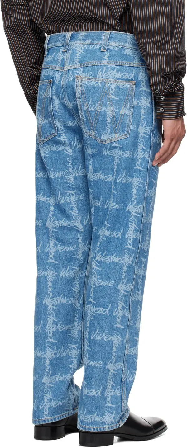 VIVIENNE WESTWOOD Straight-leg Jeans With All-over Logo Print - Blue