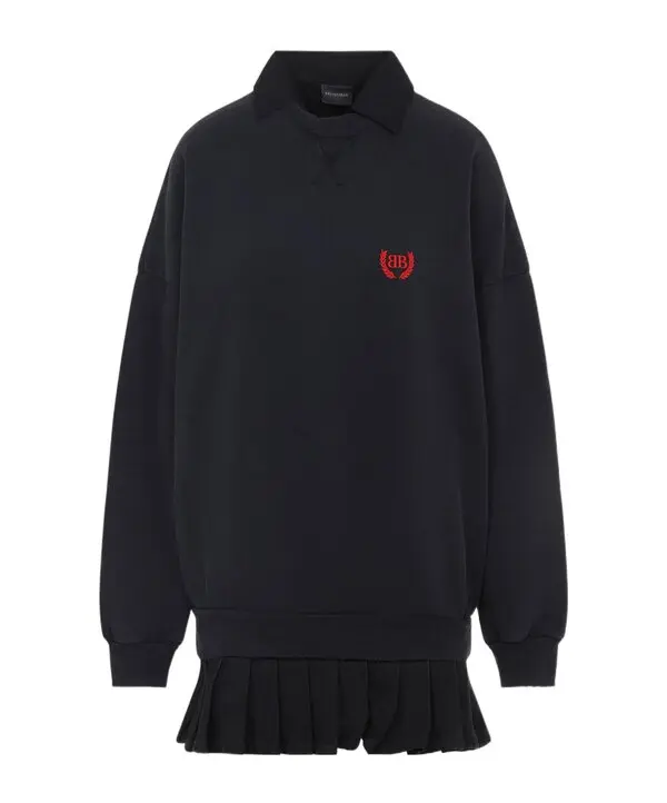 Balenciaga Embroidered Pleated Mini Dress - Black