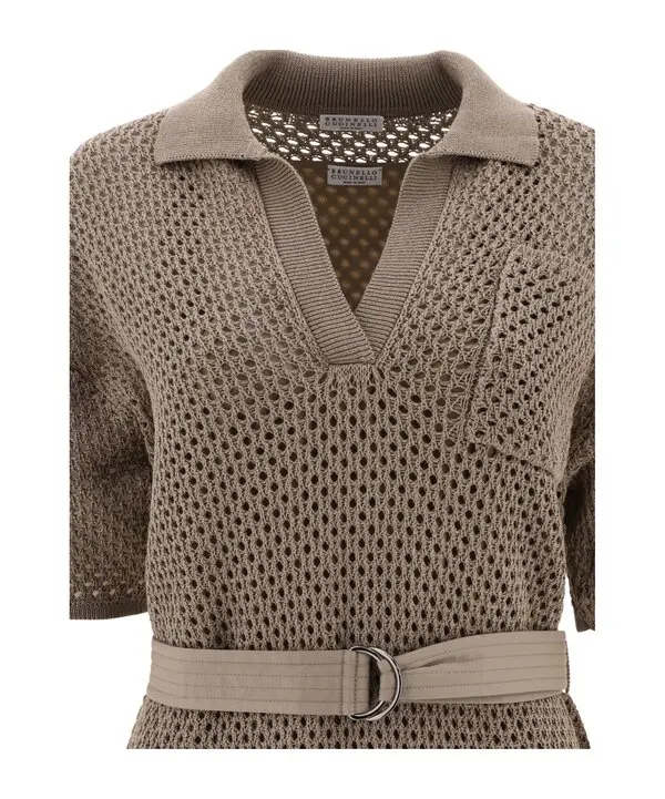 Brunello Cucinelli Crocheted Belted Midi Dress