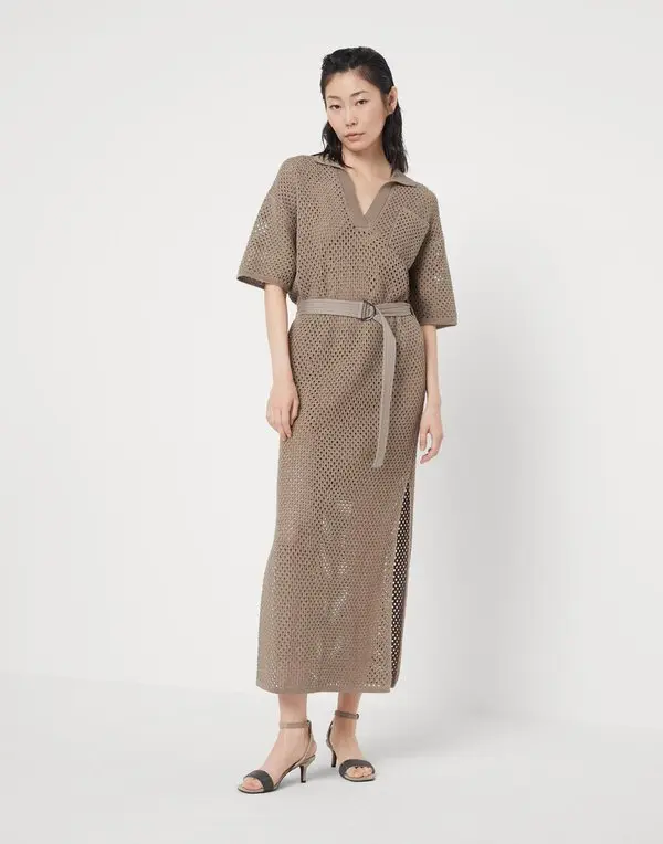 Brunello Cucinelli Crocheted Belted Midi Dress