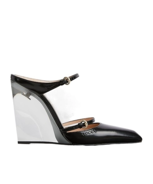 Gucci Wedge Mules With Adjustable Strap - Black