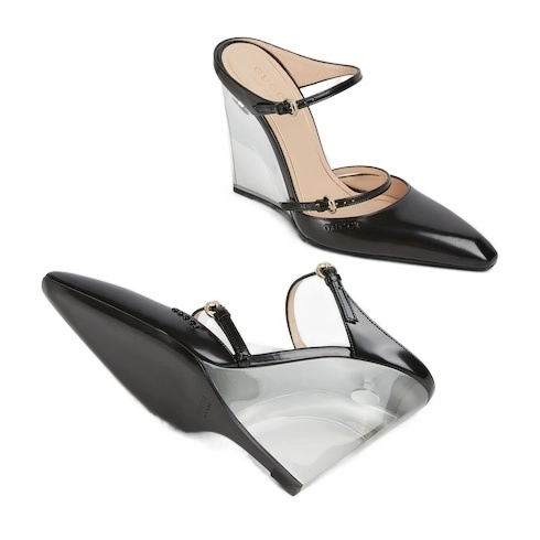 Gucci Wedge Mules With Adjustable Strap - Black