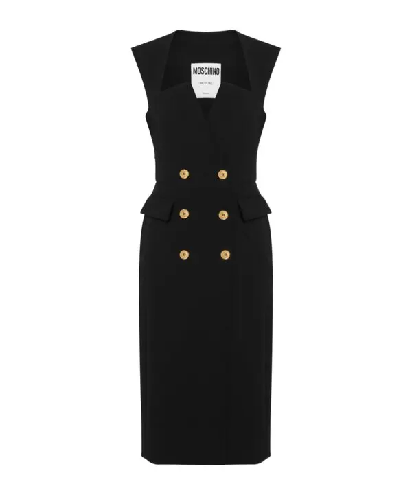 Moschino Double-breasted Square Neck Sleeveless Dress - Black