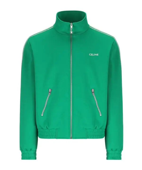 Celine Track Jacket In Double Face Jersey - Green