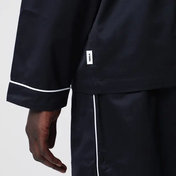 TEKLA Contrast-piping Pajamas Shirt - Black
