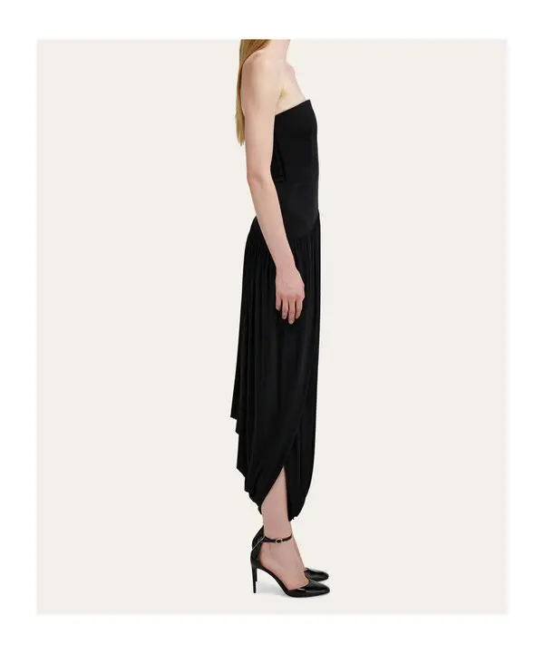 FERRAGAMO Asymmetrical Draped Bustier Dress - Black