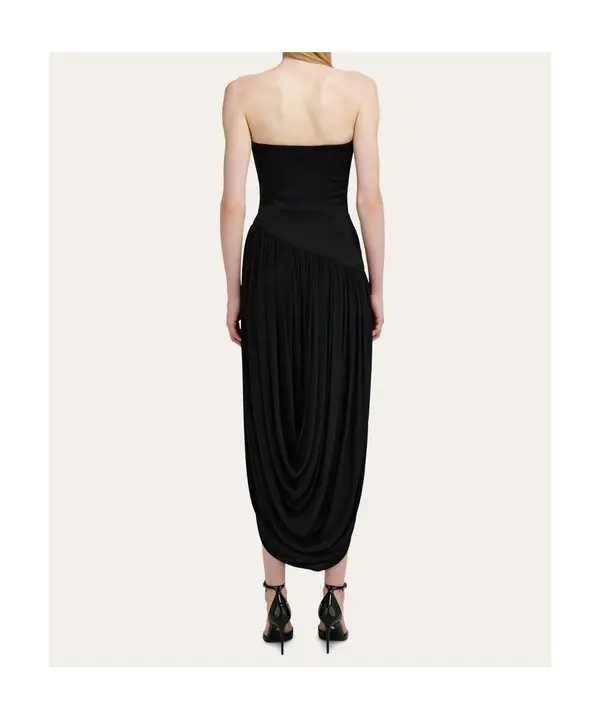 FERRAGAMO Asymmetrical Draped Bustier Dress - Black