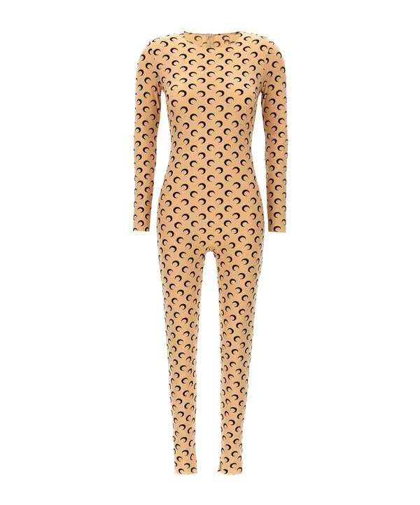 MARINE SERRE Logo Monogram Crewneck Jumpsuit - Beige