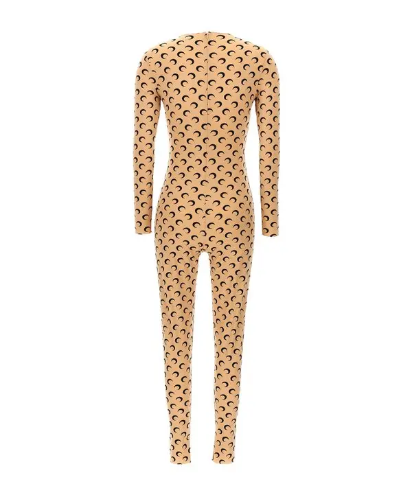 MARINE SERRE Logo Monogram Crewneck Jumpsuit - Beige