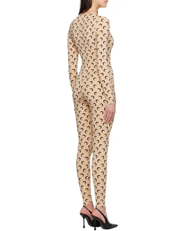MARINE SERRE Logo Monogram Crewneck Jumpsuit - Beige
