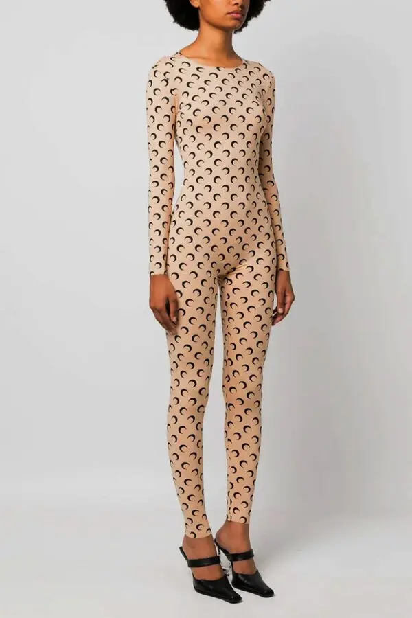 MARINE SERRE Logo Monogram Crewneck Jumpsuit - Beige
