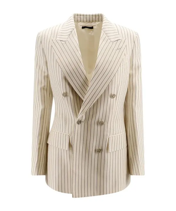 TOM FORD Striped Double-breasted Blazer - Nude
