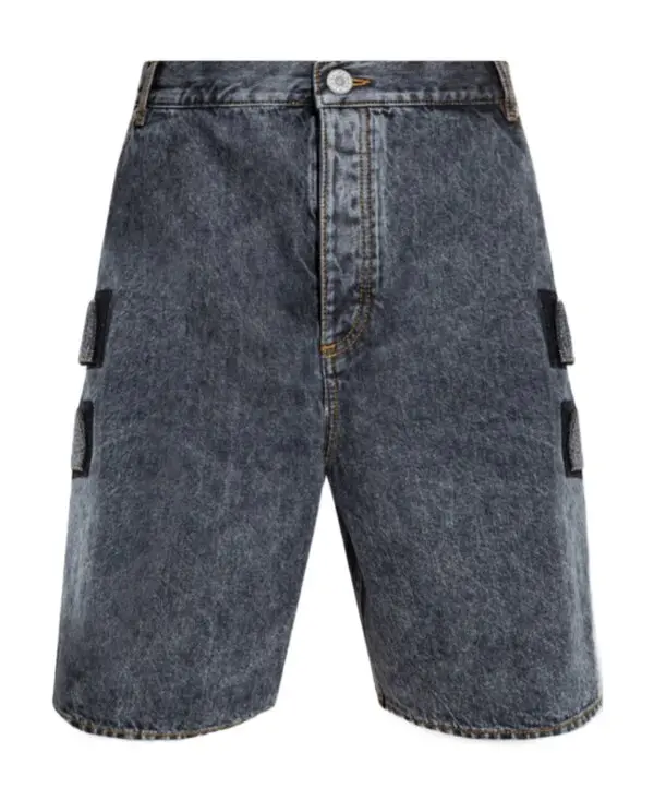 Balmain Distressed Logo Denim Shorts