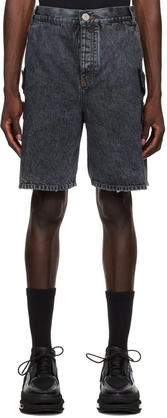 Balmain Distressed Logo Denim Shorts
