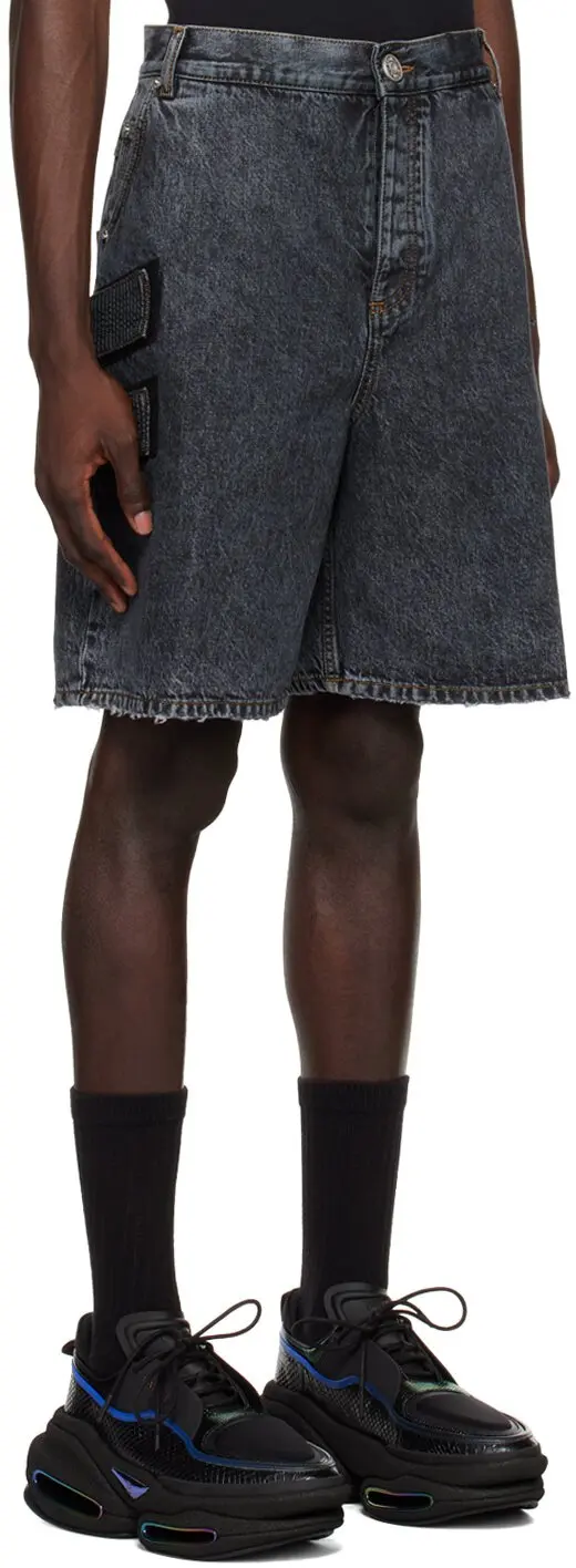 Balmain Distressed Logo Denim Shorts