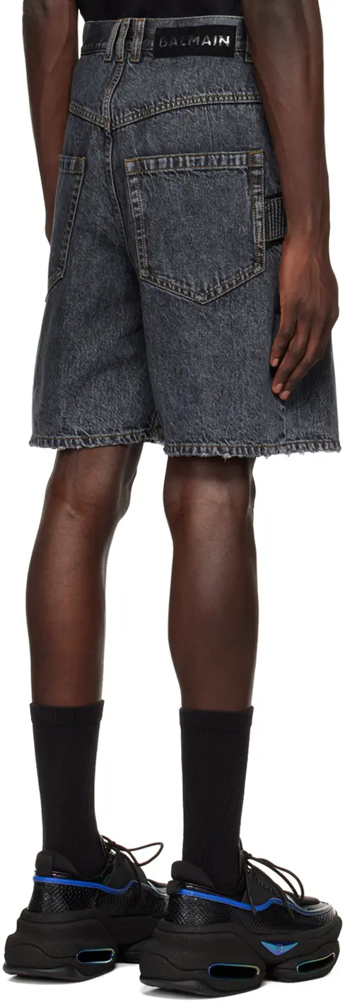 Balmain Distressed Logo Denim Shorts