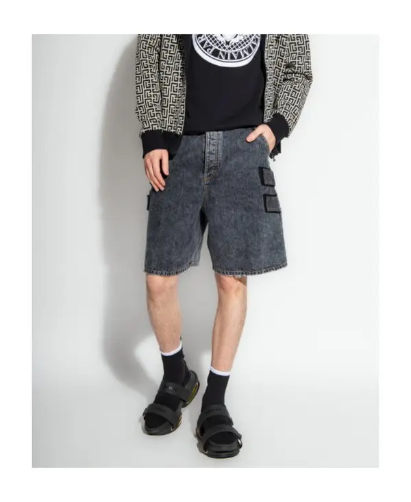 Balmain Distressed Logo Denim Shorts