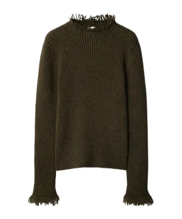 Burberry Ribbed Knit Jumper With Frayed Edges - Ravine Color