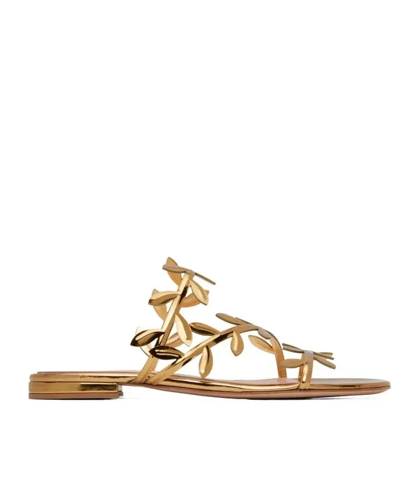 GIANVITO ROSSI Flavia Metallic Leather Slides - Golden