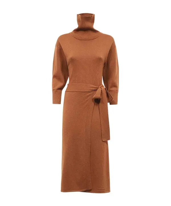 YVES SALOMON Belted High-neck Dress