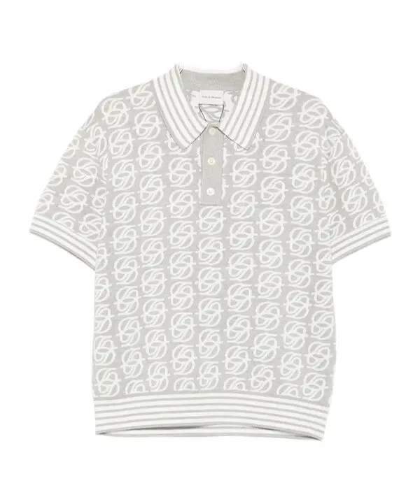 Drole De Monsieur Monogram-knit Striped-trim Polo Shirt - Grey