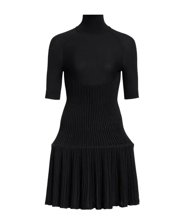 Alaïa Crinoline Pleated Knit Dress With High Neck And Short Sleeves
