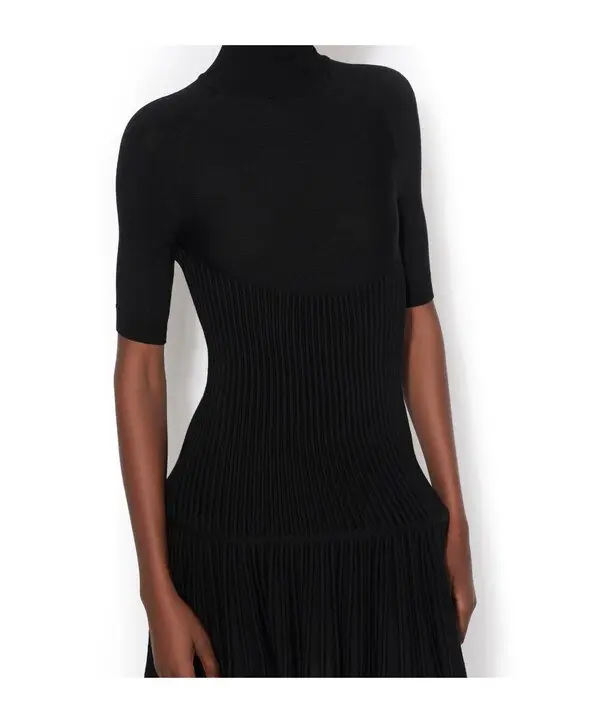 Alaïa Crinoline Pleated Knit Dress With High Neck And Short Sleeves
