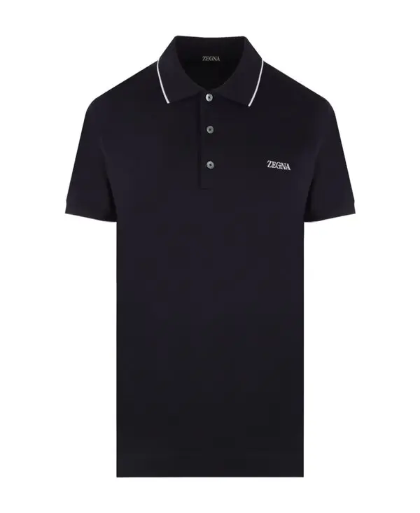 Zegna Logo Embroidered Polo Shirt - Black