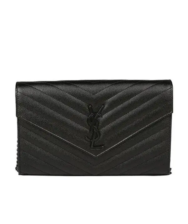 Saint Laurent Monogram Logo Plaque Shoulder Bag - Black