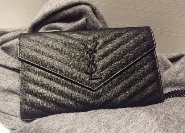 Saint Laurent Monogram Logo Plaque Shoulder Bag - Black