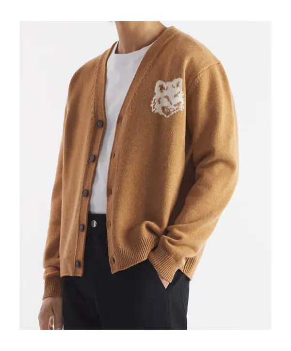 Maison Kitsuné Fox Head Intarsia Knit Cardigan - Sequoia