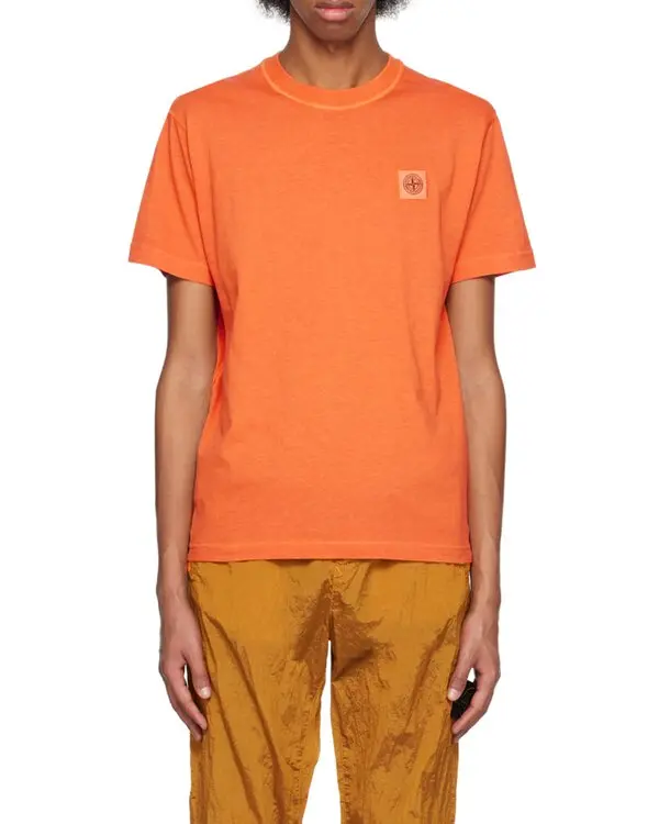 Stone Island Logo Patch Crewneck T-shirt - Orange
