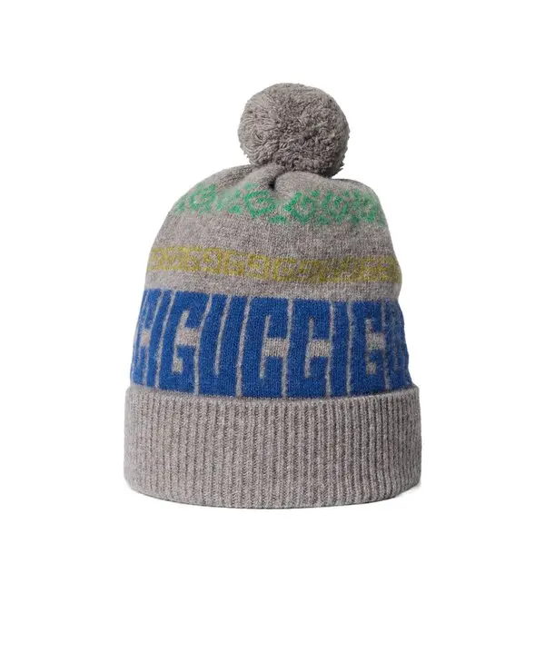 Gucci Intarsia Logo Beanie Hat - Grey/blue