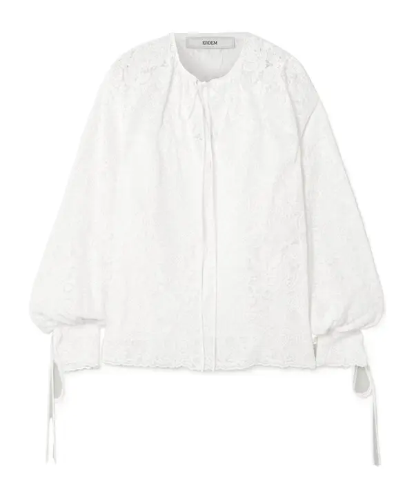 Erdem Floral-embroidered Cotton Lace Blouse - Ivory