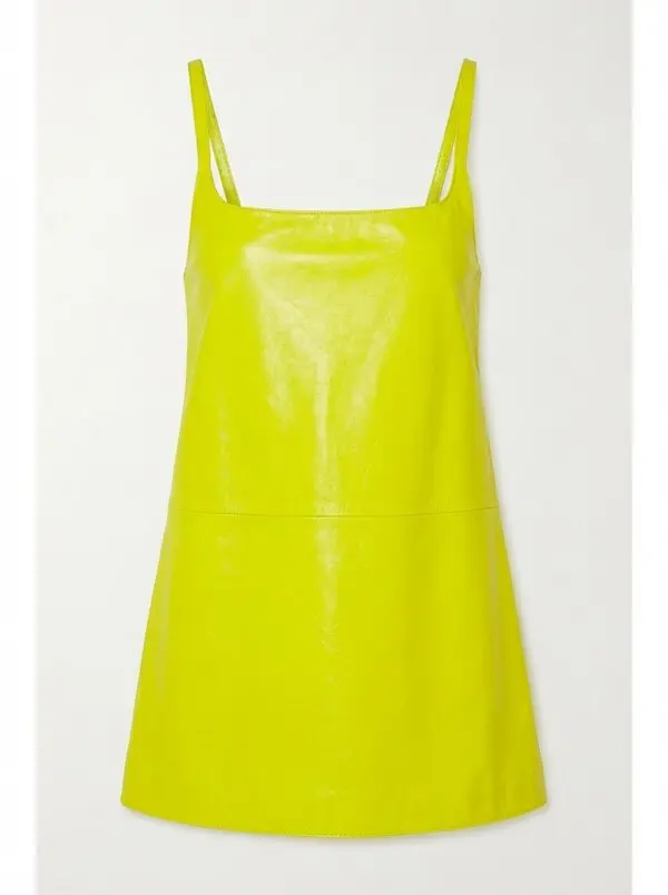 Gucci Shiny Leather Mini A-line Dress - Lime Green