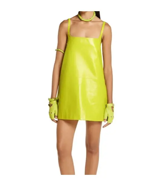 Gucci Shiny Leather Mini A-line Dress - Lime Green