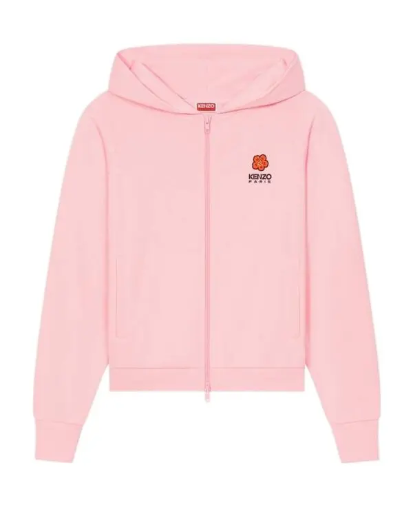 Kenzo Boke Flower Crest Zip-up Hooded Cardigan - Pink