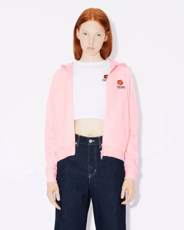 Kenzo Boke Flower Crest Zip-up Hooded Cardigan - Pink