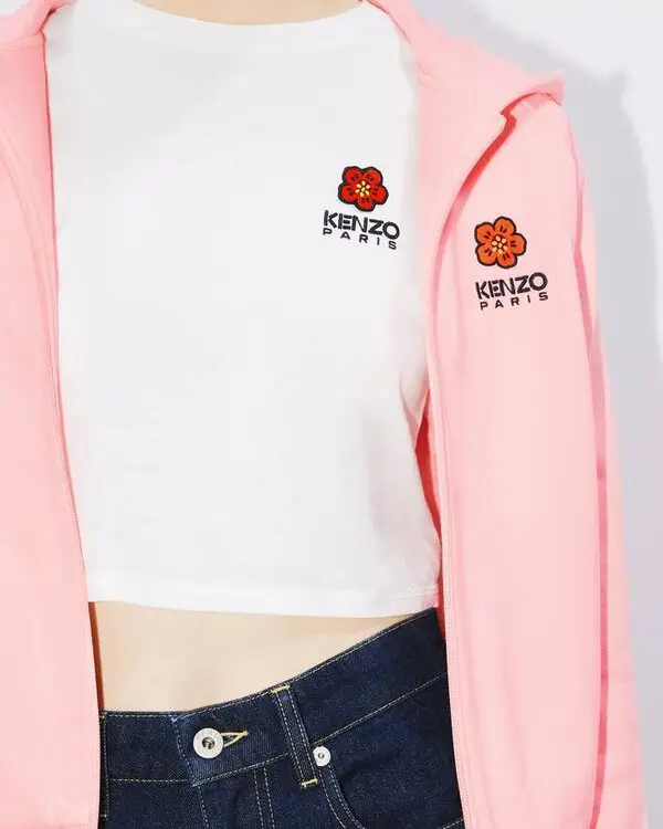 Kenzo Boke Flower Crest Zip-up Hooded Cardigan - Pink