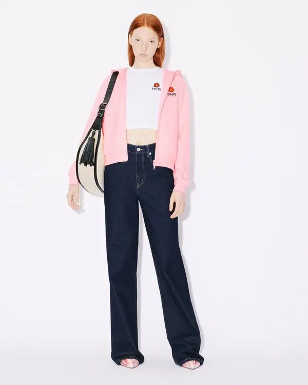Kenzo Boke Flower Crest Zip-up Hooded Cardigan - Pink
