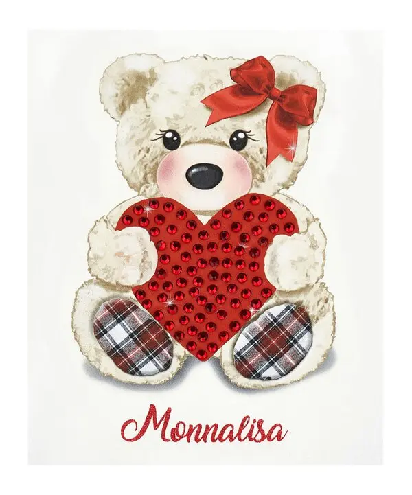Monnalisa Embellished Teddy Bear Sweatshirt With Ruffle Trim