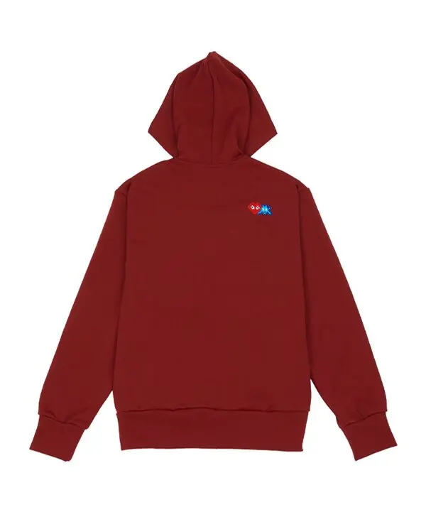 Play Comme Des Garcon X Invader Pixelated Heart Zip-up Hoodie - Red