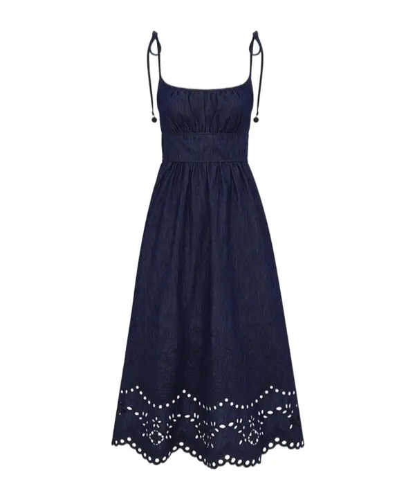 Zimmermann Mahon Broderie Denim Midi Dress - Black