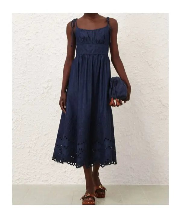 Zimmermann Mahon Broderie Denim Midi Dress - Black