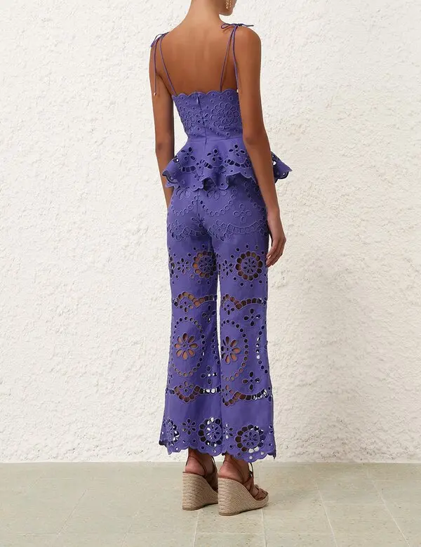 Zimmermann Broderie Anglaise Cropped Trousers - Blue