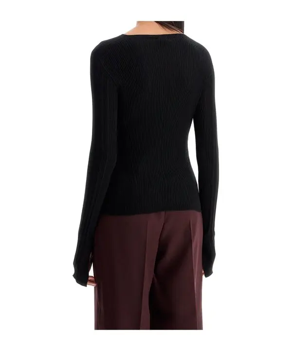 LANVIN Ribbed Round Neck Sweater - Black