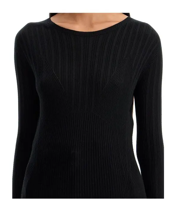 LANVIN Ribbed Round Neck Sweater - Black