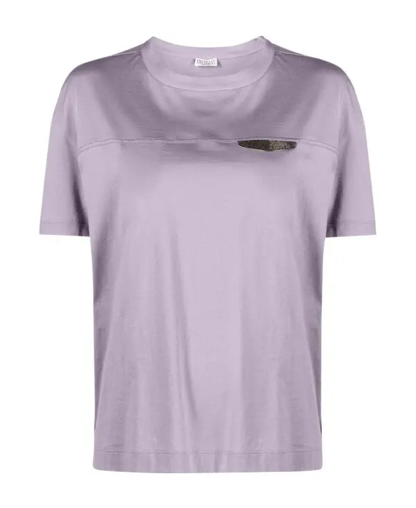 Brunello Cucinelli Monili-embellished Cotton T-shirt - Purple